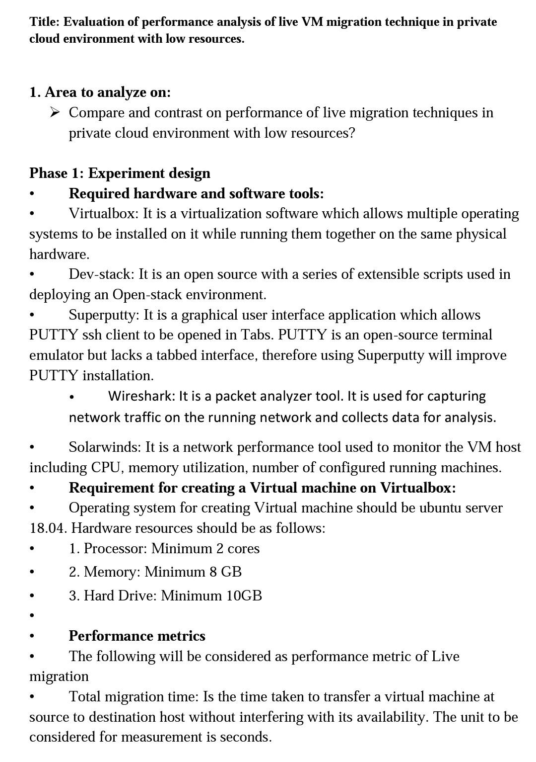 Solved Title: Evaluation of performance analysis of live VM | Chegg.com