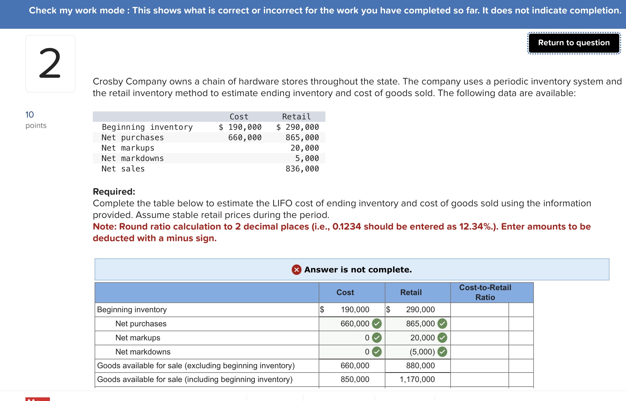 Solved Check my work mode : This shows what is correct or | Chegg.com