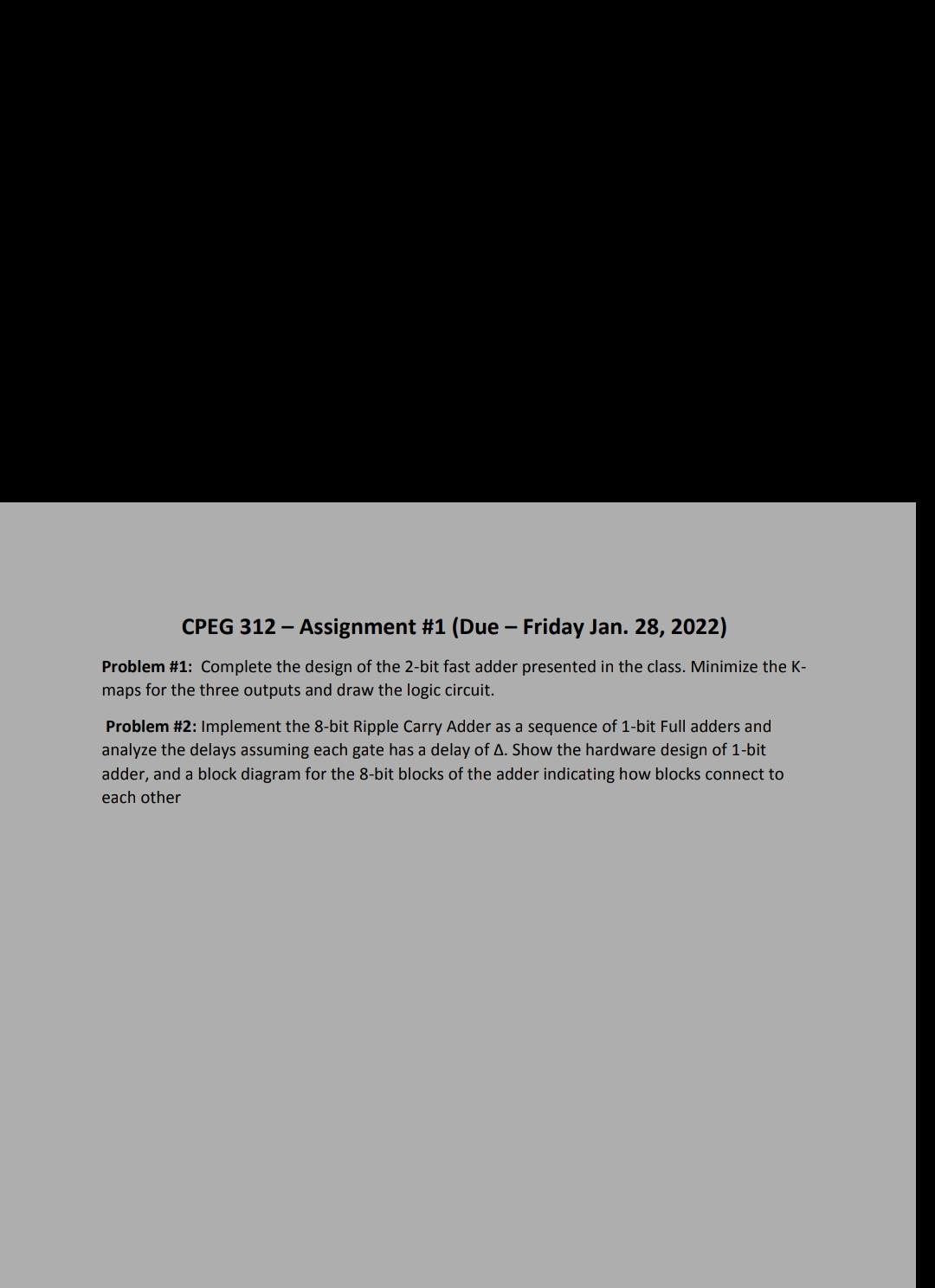 Solved CPEG 312 - Assignment #1 (Due - Friday Jan. 28, 2022) | Chegg.com