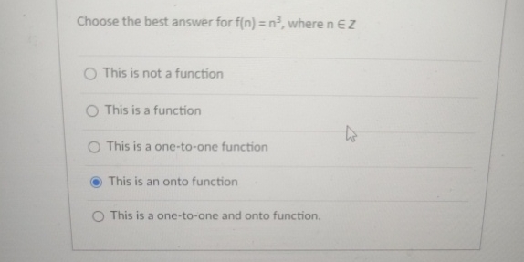 Solved Choose the best answer for f(n)=n3, ﻿where ninZThis | Chegg.com