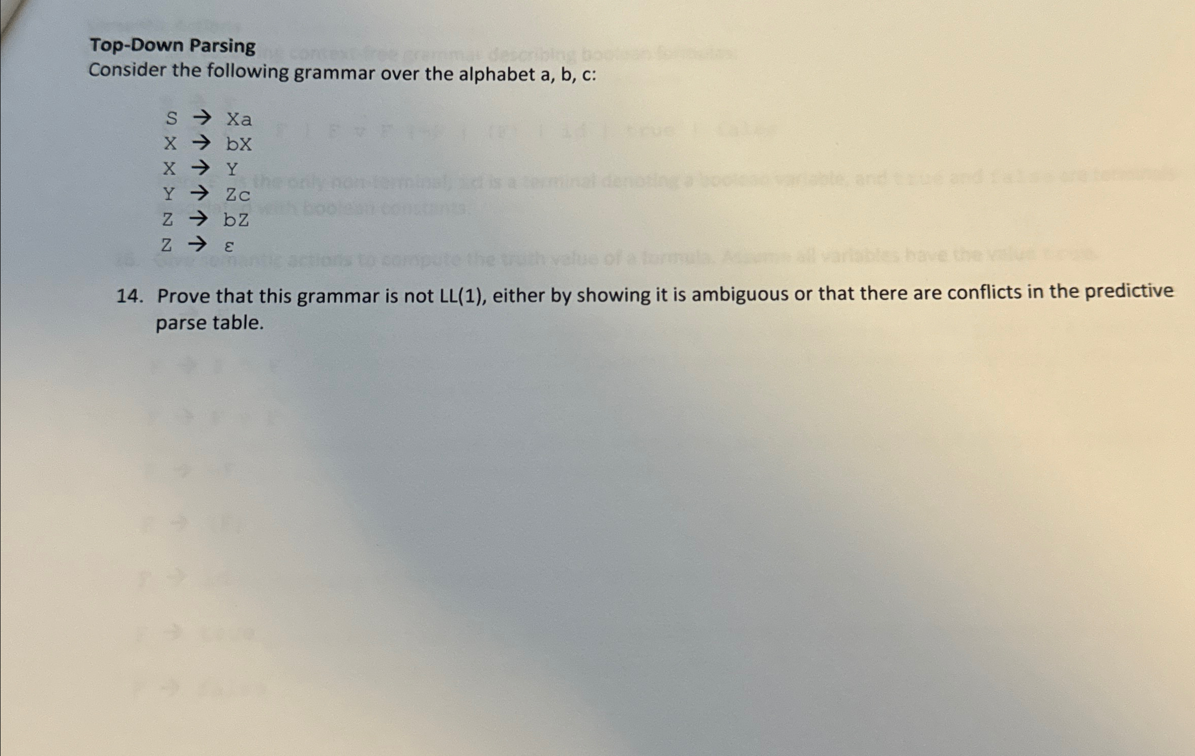 Solved Top-Down ParsingConsider the following grammar over | Chegg.com