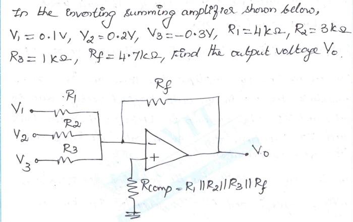 Solved In the invorting summing amplifier shown below, | Chegg.com