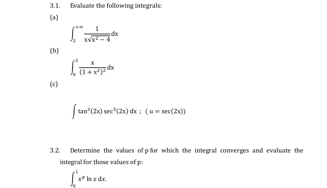 Solved 3.1. ﻿Evaluate the following | Chegg.com