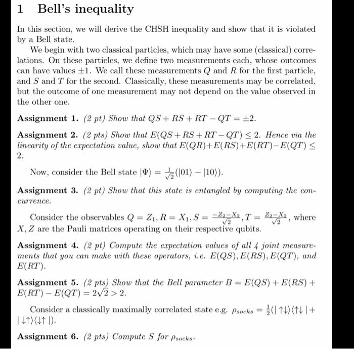 Solved 1 Bell's inequality In this section, we will derive | Chegg.com