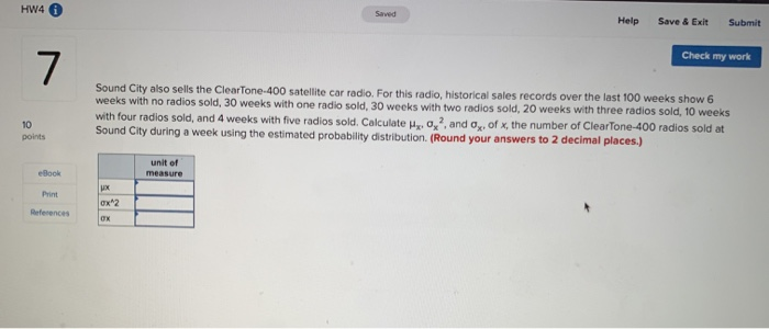 Solved HW4 Help Save & Exit Submit Check my work Sound City | Chegg.com