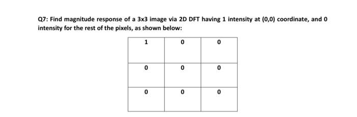 Solved Q7: Find magnitude response of a 3×3 image via 2D DFT | Chegg.com