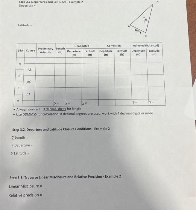 Step 3.1 Departures and Latitudes - Example 2 | Chegg.com