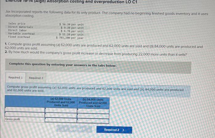 Solved Jax incorporated reports the following data for its | Chegg.com