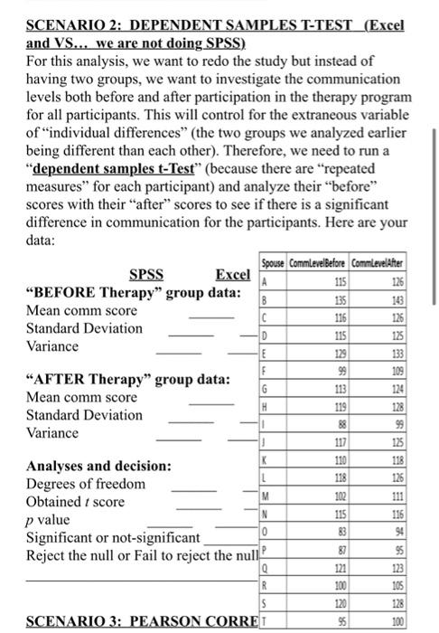 Solved 126 SCENARIO 2: DEPENDENT SAMPLES T-TEST (Excel and | Chegg.com