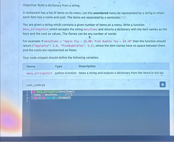 Solved Objective Build A Dictionary From A String A