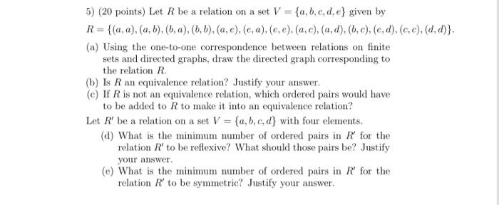 Solved 5) (20 points) Let R be a relation on a set | Chegg.com
