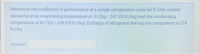 Solved Determine the coefficient of performance of a simple | Chegg.com