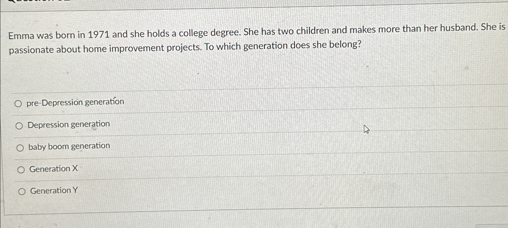 Solved Emma was born in 1971 ﻿and she holds a college | Chegg.com