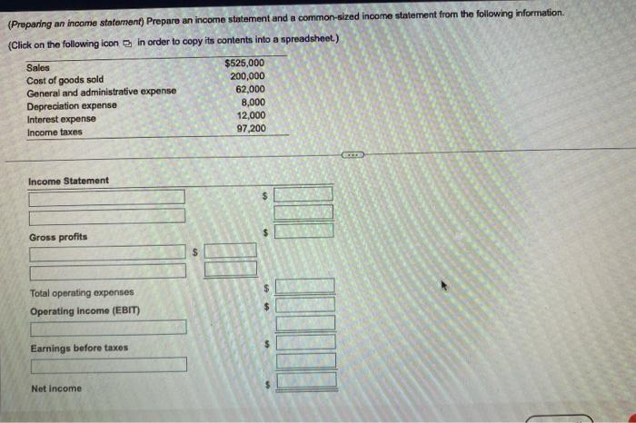 Solved (Preparing an income statoment) Prepare an income | Chegg.com