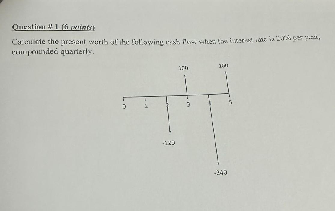 Solved Question \# 1 ( 6 points) Calculate the present worth | Chegg.com