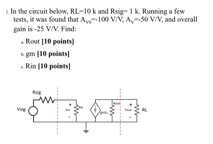 Solved 1. In the circuit below, RL=10k and Rsig=1k. Running | Chegg.com