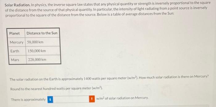 Solved Solar Radiation. In physics, the inverse square law | Chegg.com