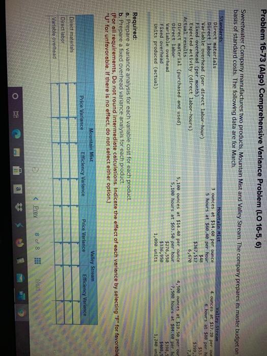 Problem 16-73 (Algo) Comprehensive Variance Problem | Chegg.com