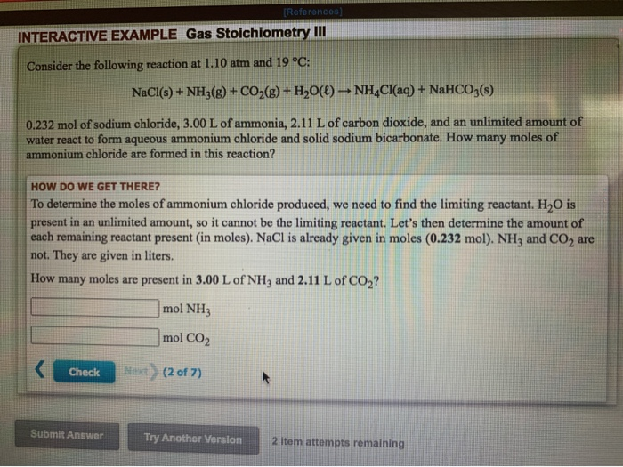 Solved [Reforoncos INTERACTIVE EXAMPLE Gas Stoichiometry III | Chegg.com