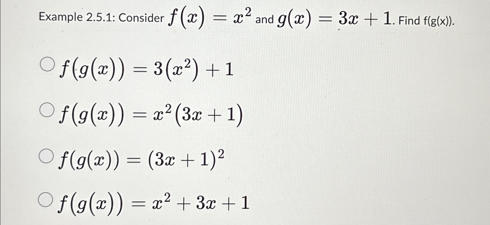 Solved Consider f(x)=x2 ﻿and g(x)=3x+1. ﻿Find | Chegg.com