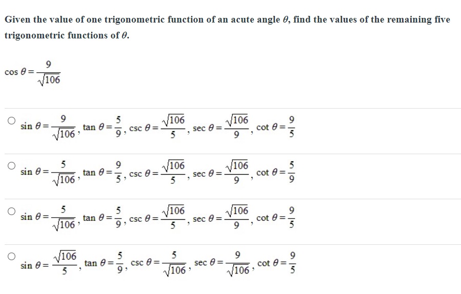 Solved Given the value of one trigonometric function of an | Chegg.com