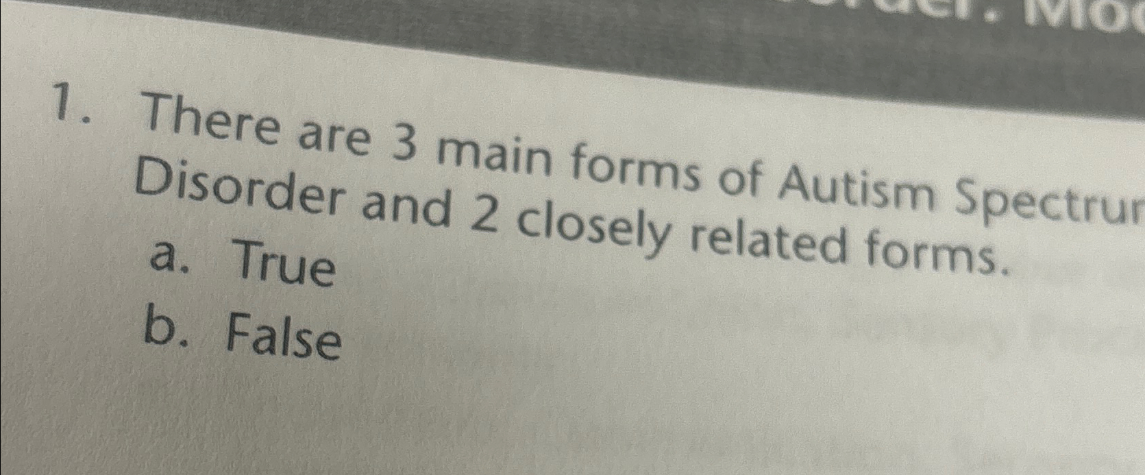Solved There are 3 ﻿main forms of Autism Spectru Disorder | Chegg.com