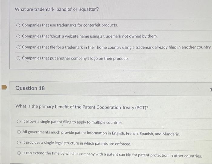 Solved What are trademark 'bandits' or 'squatter'? Companies | Chegg.com
