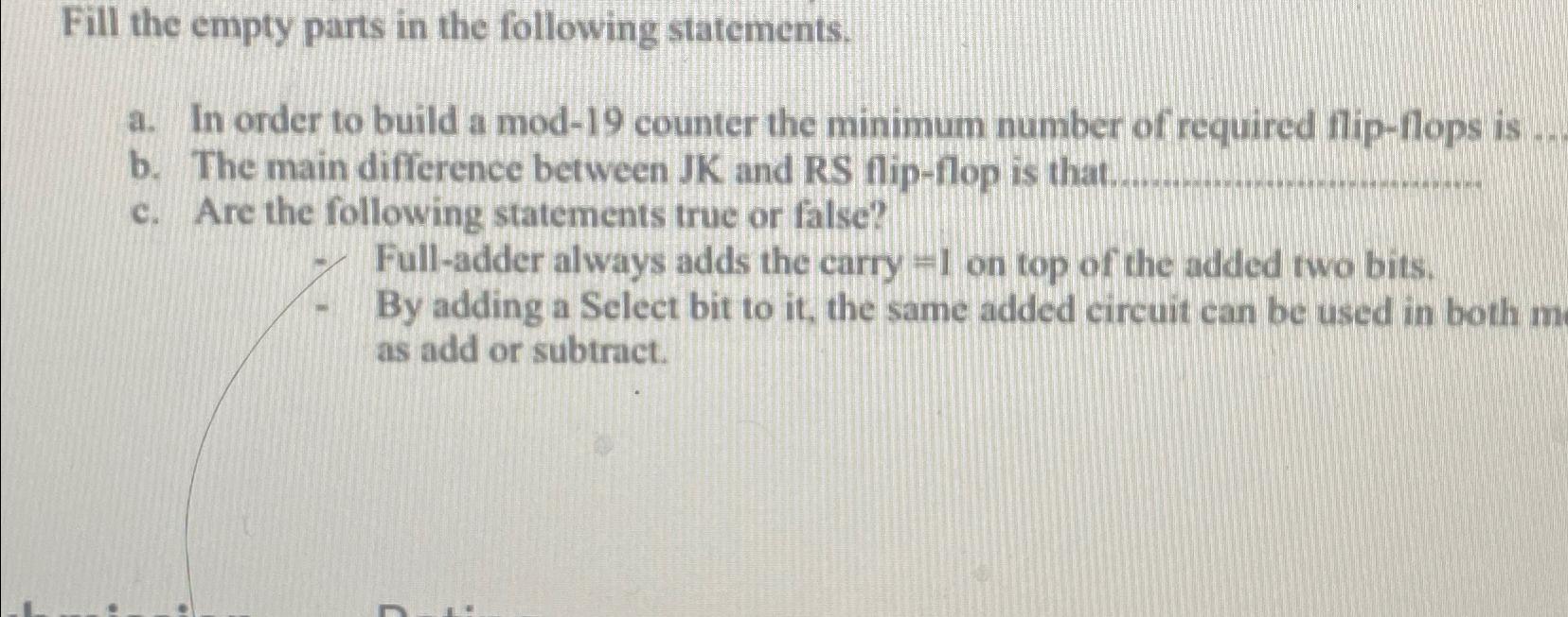 Solved Fill the empty parts in the following statements.a. | Chegg.com