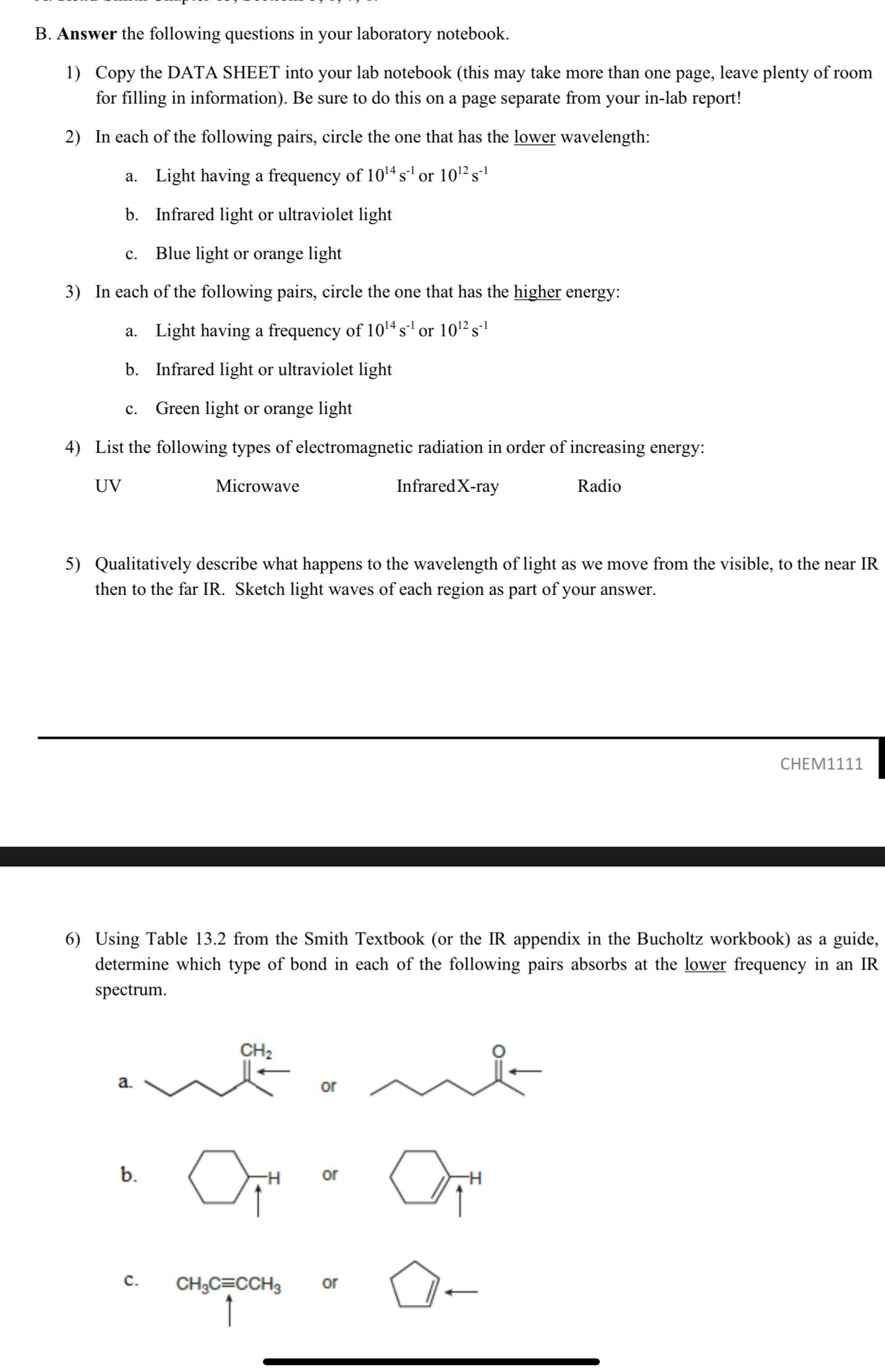 Solved B. ﻿Answer the following questions in your laboratory | Chegg.com