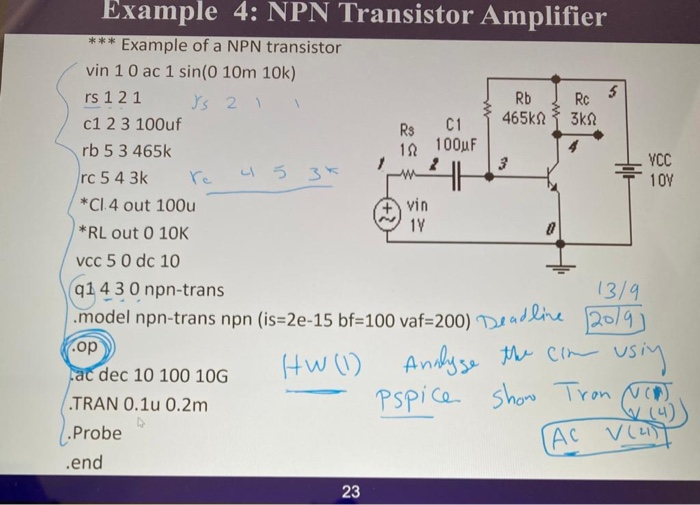 Solved **** 12 100uF TH Example 4: NPN Transistor Amplifier | Chegg.com