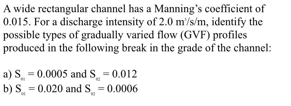 Solved A wide rectangular channel has a Mannings coefficient | Chegg.com