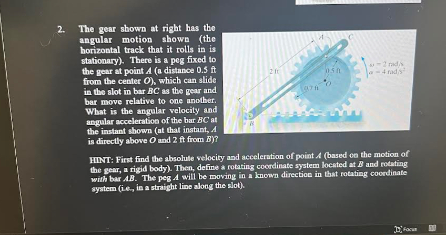 Solved The gear shown at right has theangular motion shown | Chegg.com
