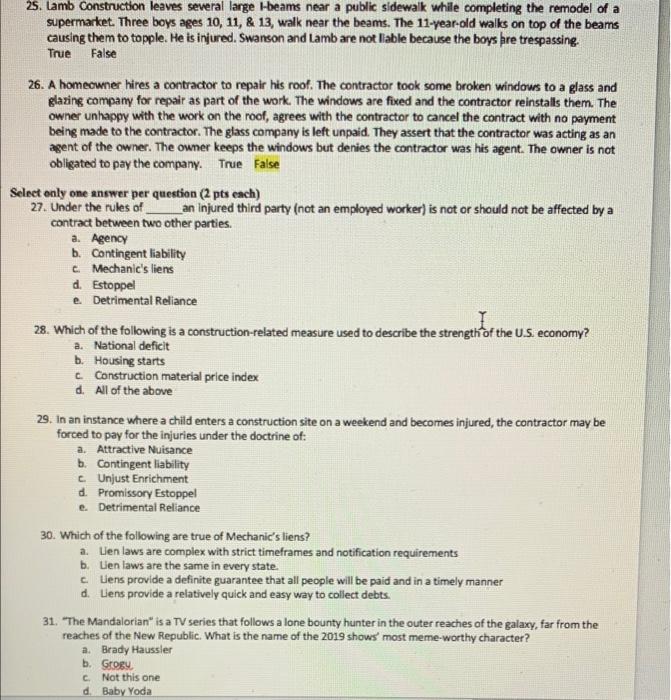 Solved 25. Lamb Construction leaves several large l-beams | Chegg.com