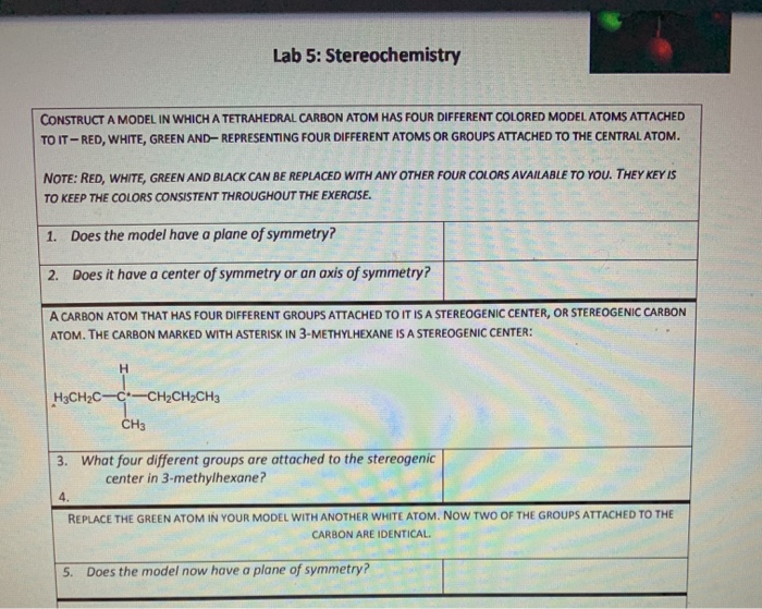 Solved Lab 5: Stereochemistry CONSTRUCT A MODEL IN WHICH A | Chegg.com