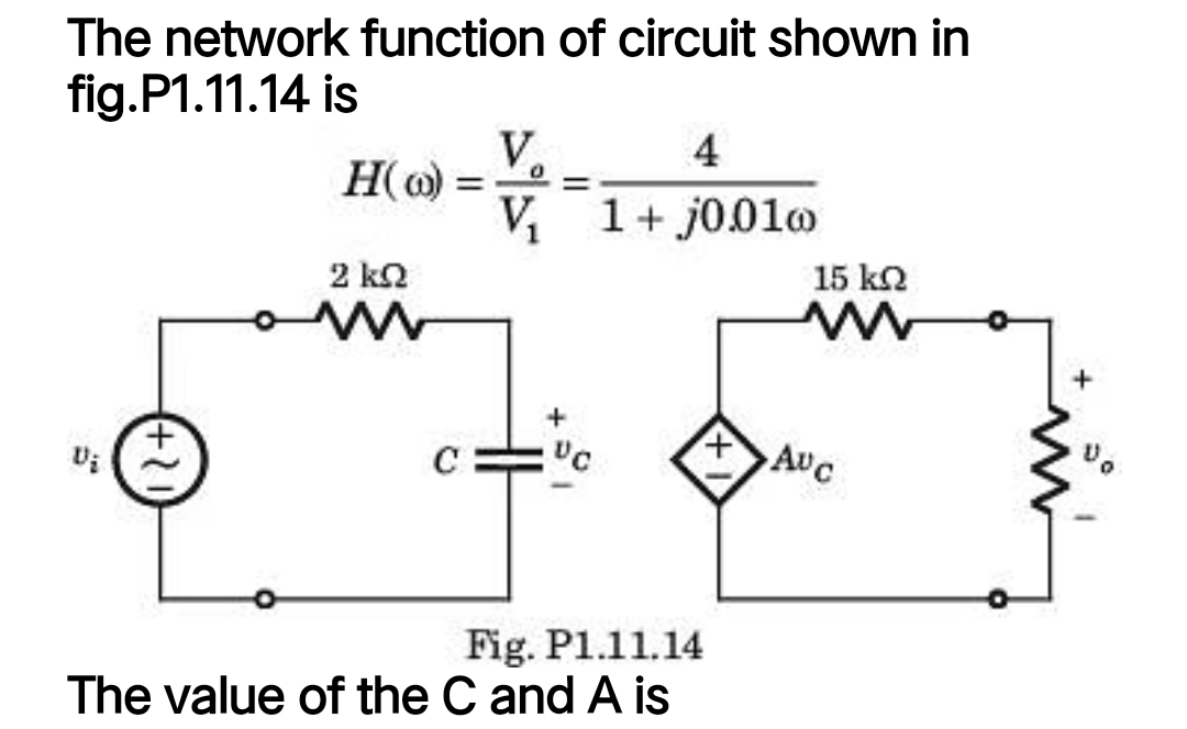 The network function of circuit shown in fig.P1.11.14 | Chegg.com