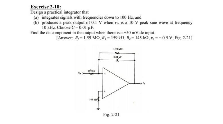 Solved Exercise 2-10:Design a practical integrator that(a) | Chegg.com