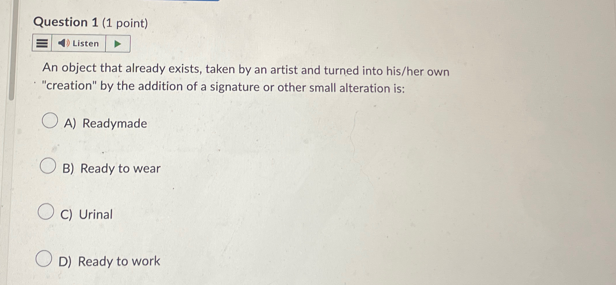 Solved Question 1 (1 ﻿point)ListenAn object that already | Chegg.com