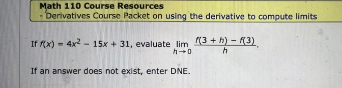 Solved Math 110 ﻿Course ResourcesDerivatives Course Packet | Chegg.com