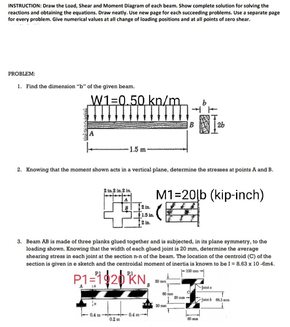 Solved INSTRUCTION: Draw the Load, Shear and Moment Diagram | Chegg.com