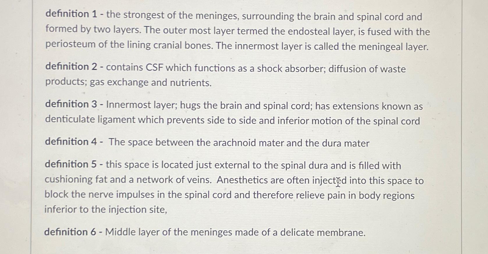 Solved definition 1 - ﻿the strongest of the meninges, | Chegg.com