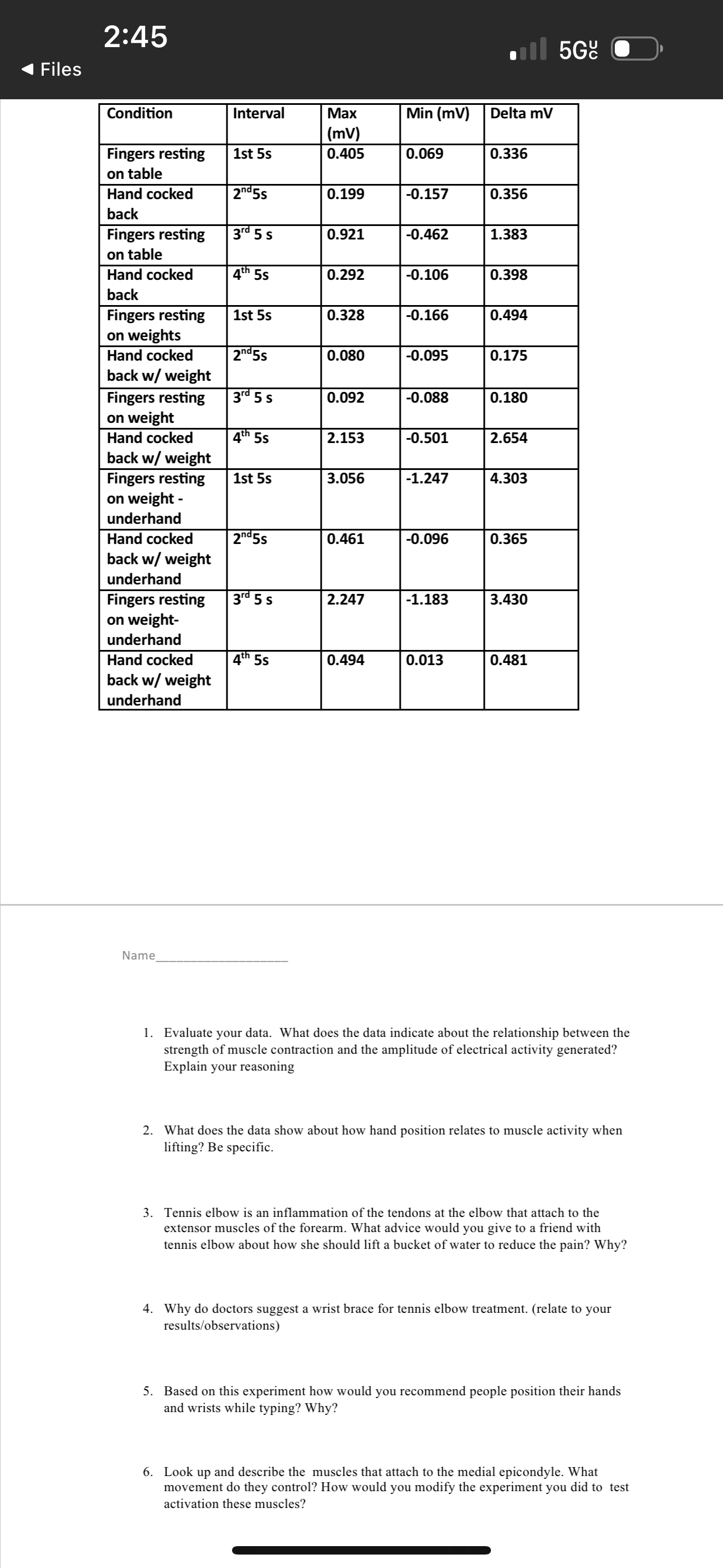 Solved Table 2 ﻿Continuous Grip Strength- ﻿With Vis | Chegg.com
