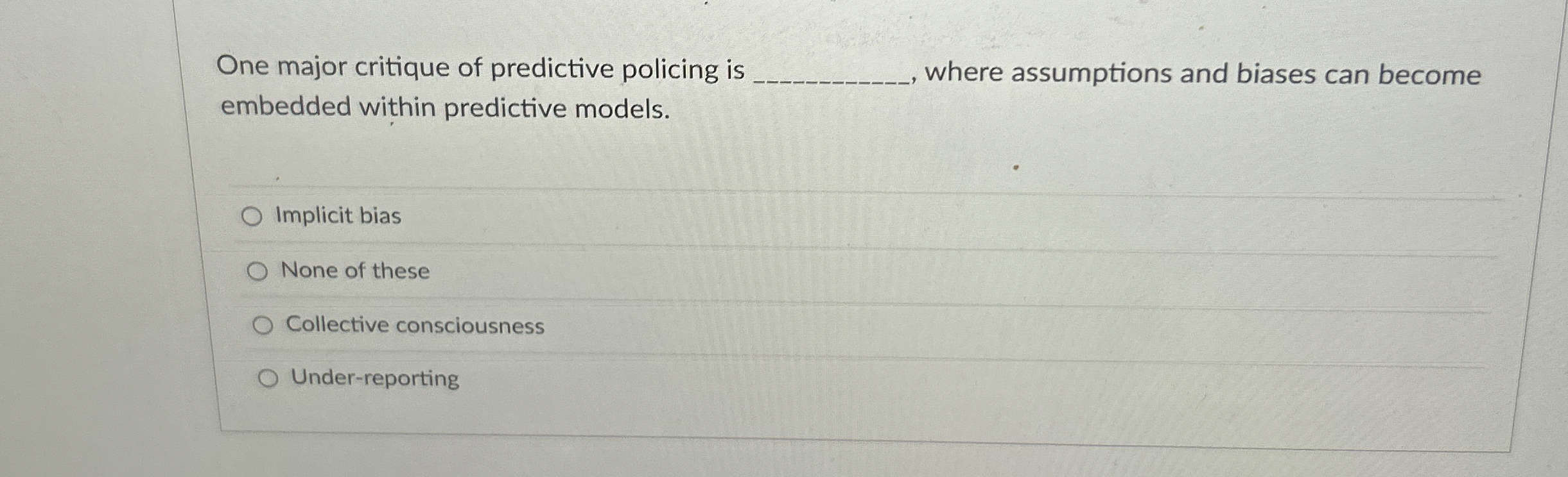 Solved One major critique of predictive policing is q, | Chegg.com