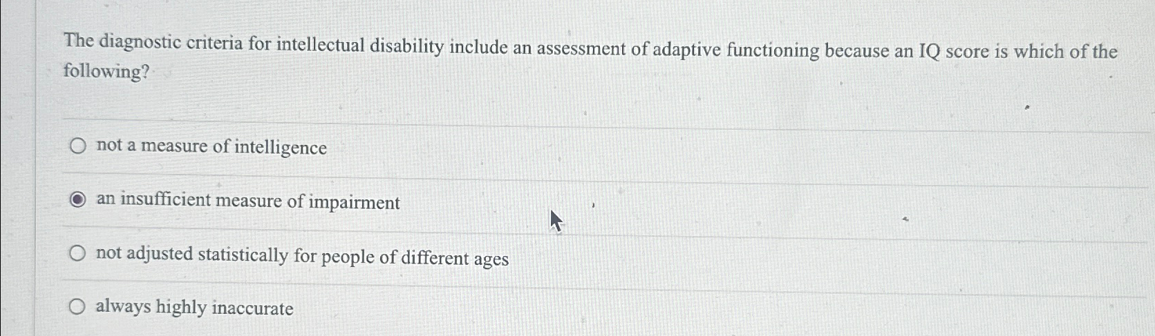 Solved The diagnostic criteria for intellectual disability | Chegg.com