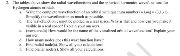 Solved 2. The tables above show the radial wavefunctions and | Chegg.com