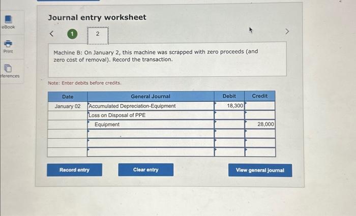 Solved Journal entry worksheet Machine A: Sold on January 2 | Chegg.com