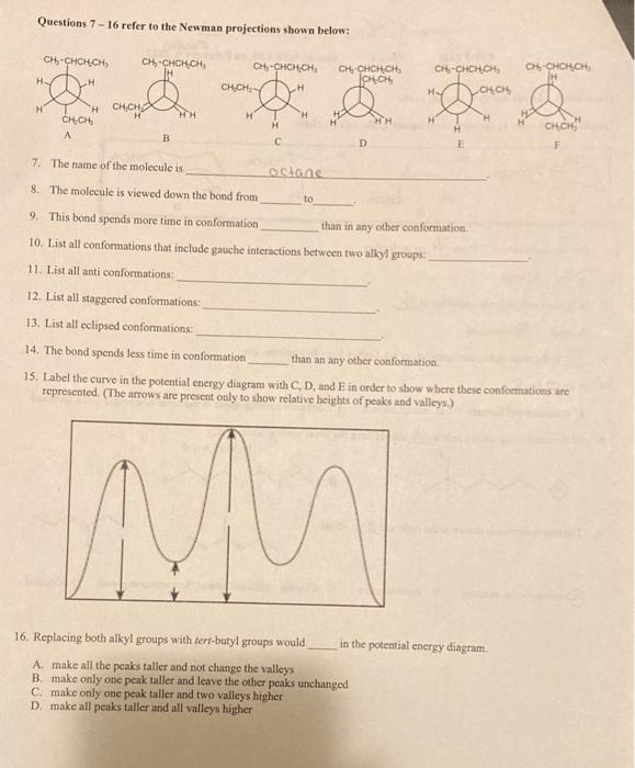 Solved Questions 7 - 16 refer to the Newman projections | Chegg.com