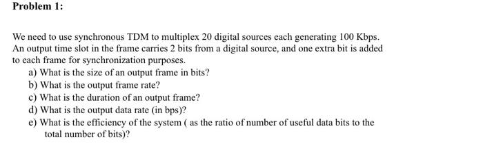Solved Problem 1: We need to use synchronous TDM to | Chegg.com