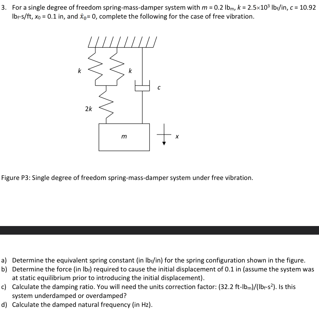 Solved For a single degree of freedom spring-mass-damper | Chegg.com