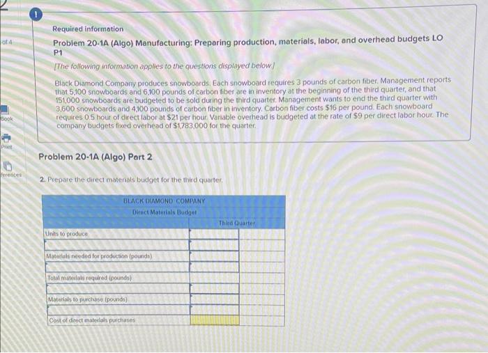Solved Required information Problem 20-1A (Algo) | Chegg.com