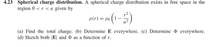 Solved 4.23 Spherical charge distribution. A spherical | Chegg.com
